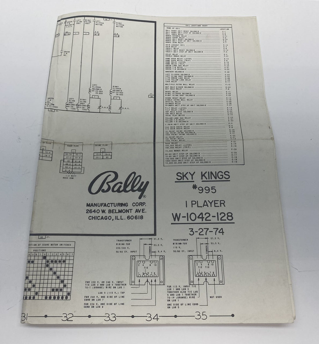 Sky Kings (Bally) Schematics – QuarterArcade.com
